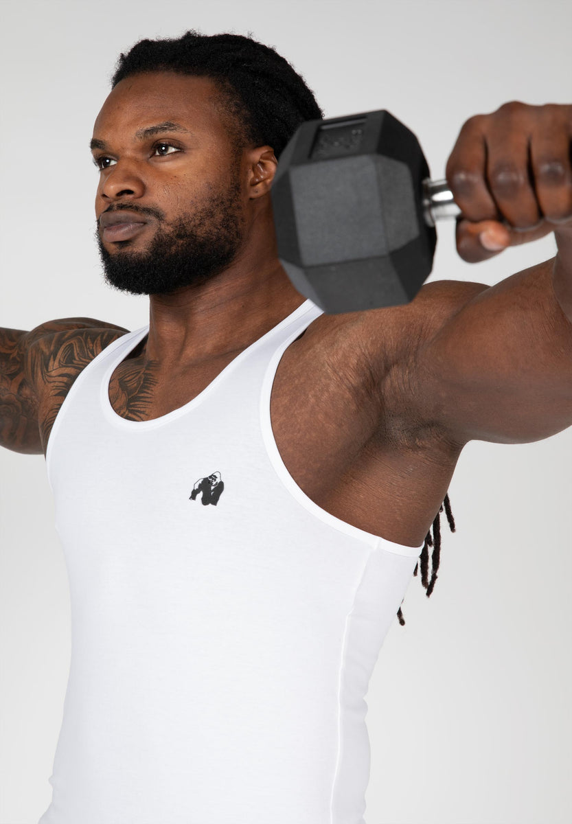 Adams Stretch Tank Top - White – Gorilla Wear Kosova